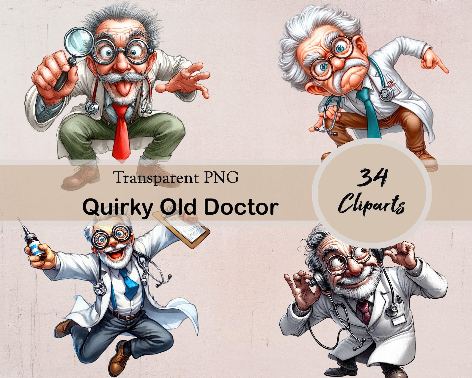 Quirky Old Doctor Clipart, Funny Old Medicine, 34 PNG Cliparts, Funny ...