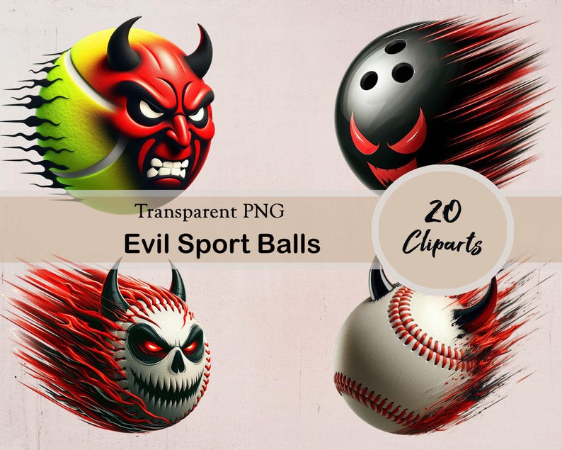 Evil Sport Balls, 20 PNG Cliparts, Devil Balls, Demon Balls, Dynamic ...