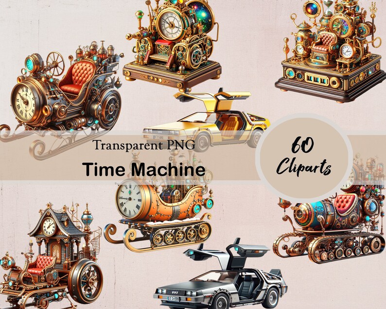 Time Machine, 60 PNG Cliparts, Time Travel, Fantasy, Past, Future, Time ...