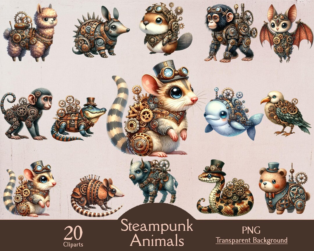 Steampunk Animals, 20 PNG Cliparts, Steampunk, Animal, Printable ...