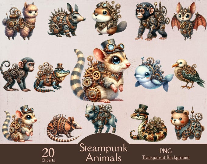 Steampunk Animals, 20 PNG Cliparts, Steampunk, Animal, Printable ...
