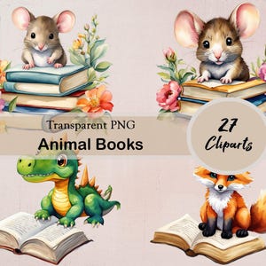 Animal Books, 27 PNG Cliparts, Animal Books, Animal Reading Book ...