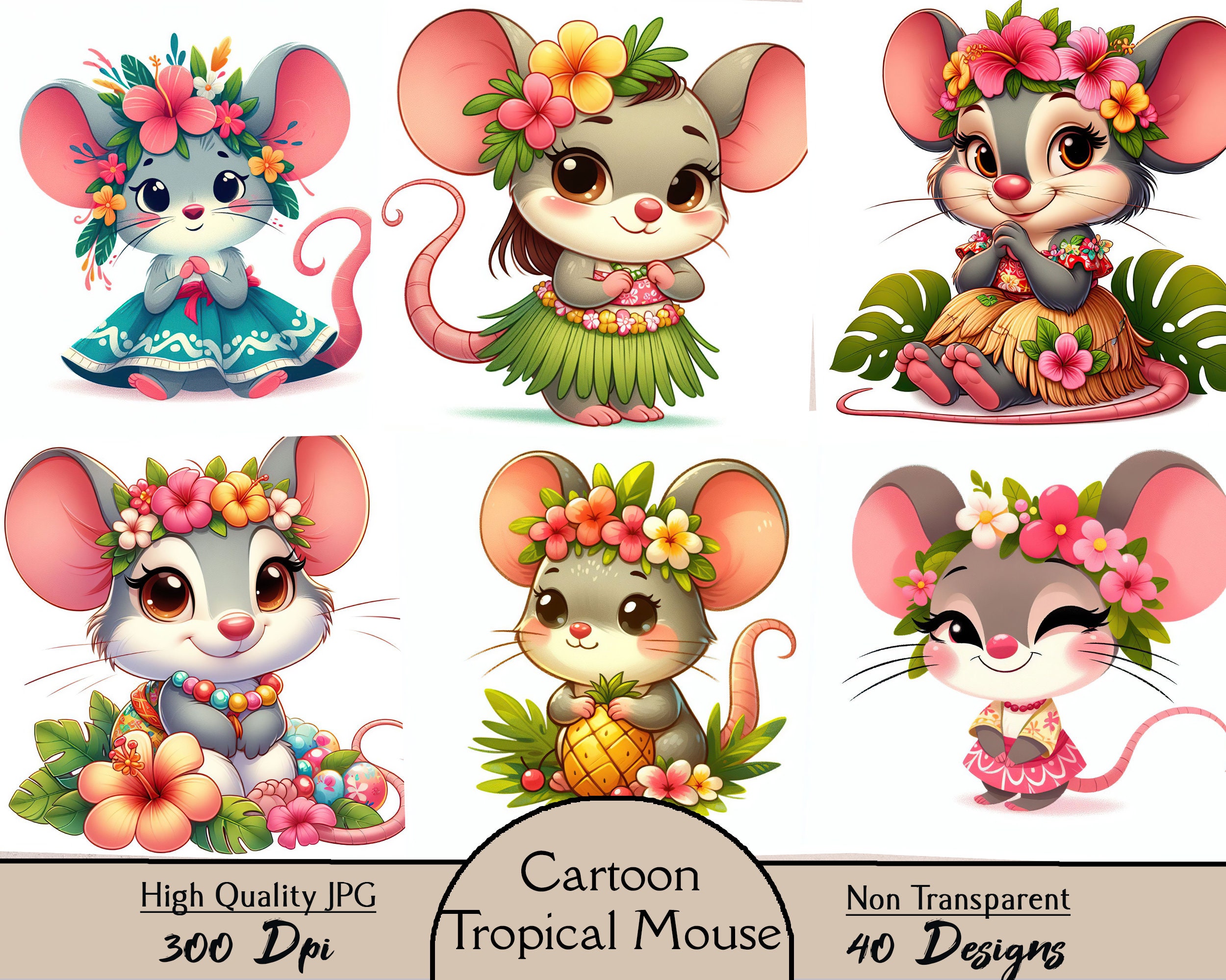 Cartoon Tropical Mouse, 40 JPG Images, Cartoon Mouse, Nursery, Baby ...