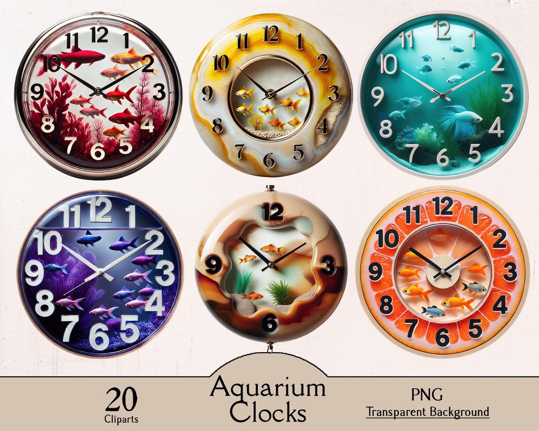 Aquarium Clocks, 20 PNG Cliparts, Wall Clock, Pocket Watch, Aquarium ...