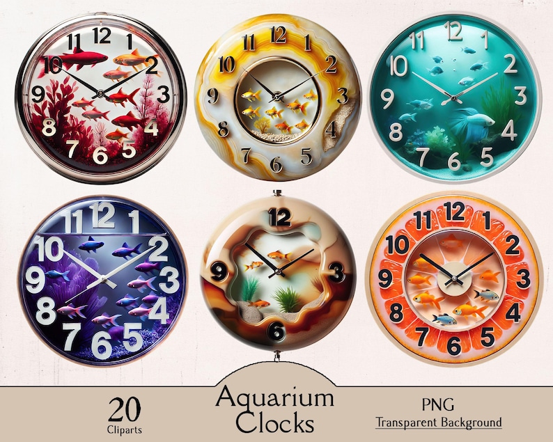 Aquarium Clocks, 20 PNG Cliparts, Wall Clock, Pocket Watch, Aquarium ...