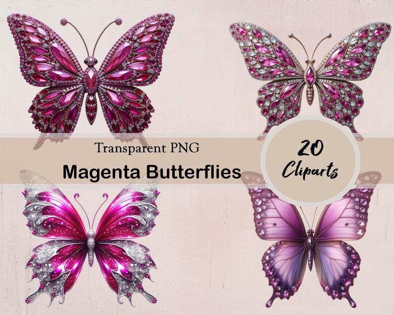 Magenta Sparkling Butterfly, Purple Glitter Butterfly, 20 PNG Cliparts ...