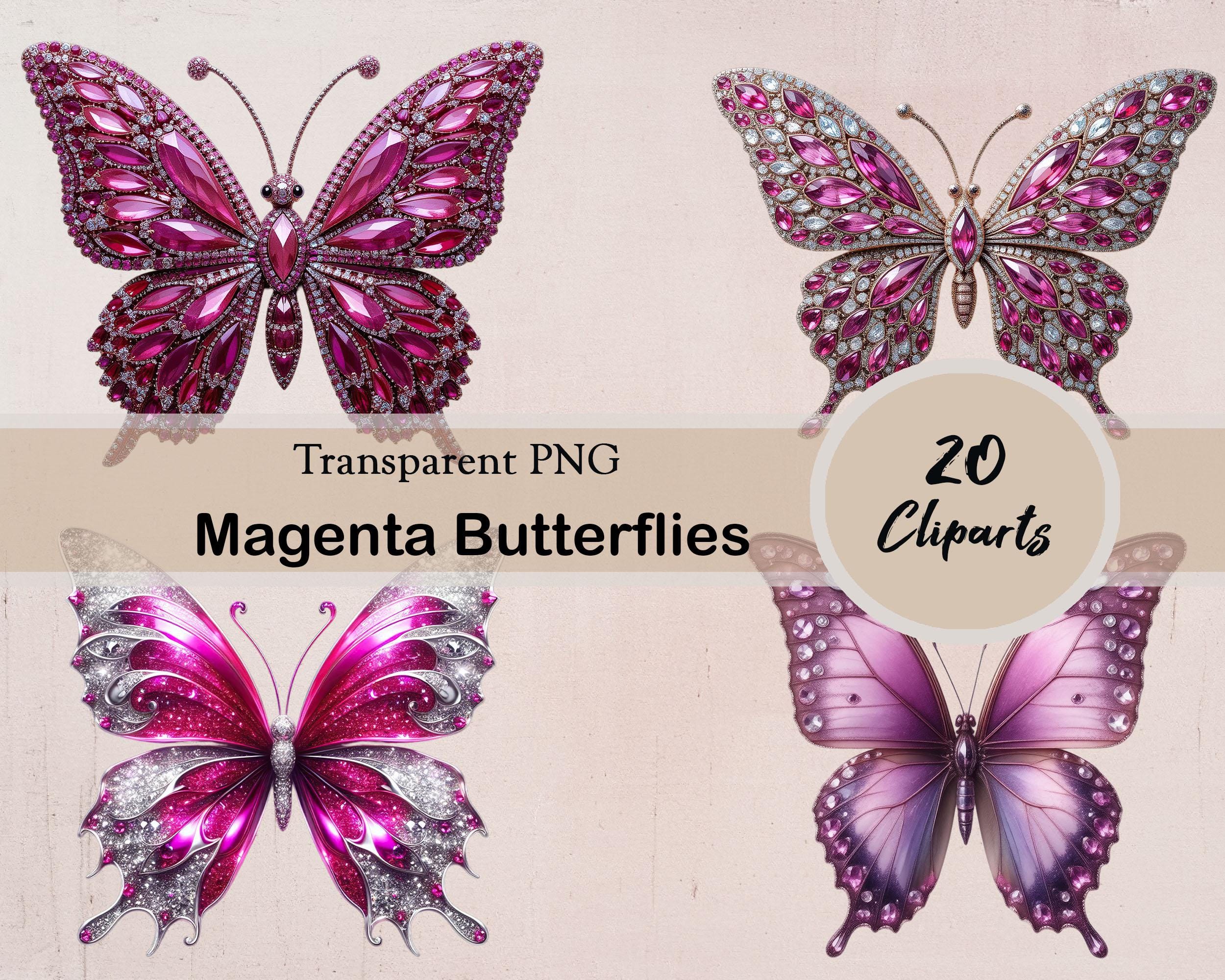Magenta Sparkling Butterfly, Purple Glitter Butterfly, 20 PNG Cliparts ...