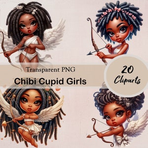 Chibi Cupid Girls, 20 Png Cliparts, Transparent, Valentine's Day ...