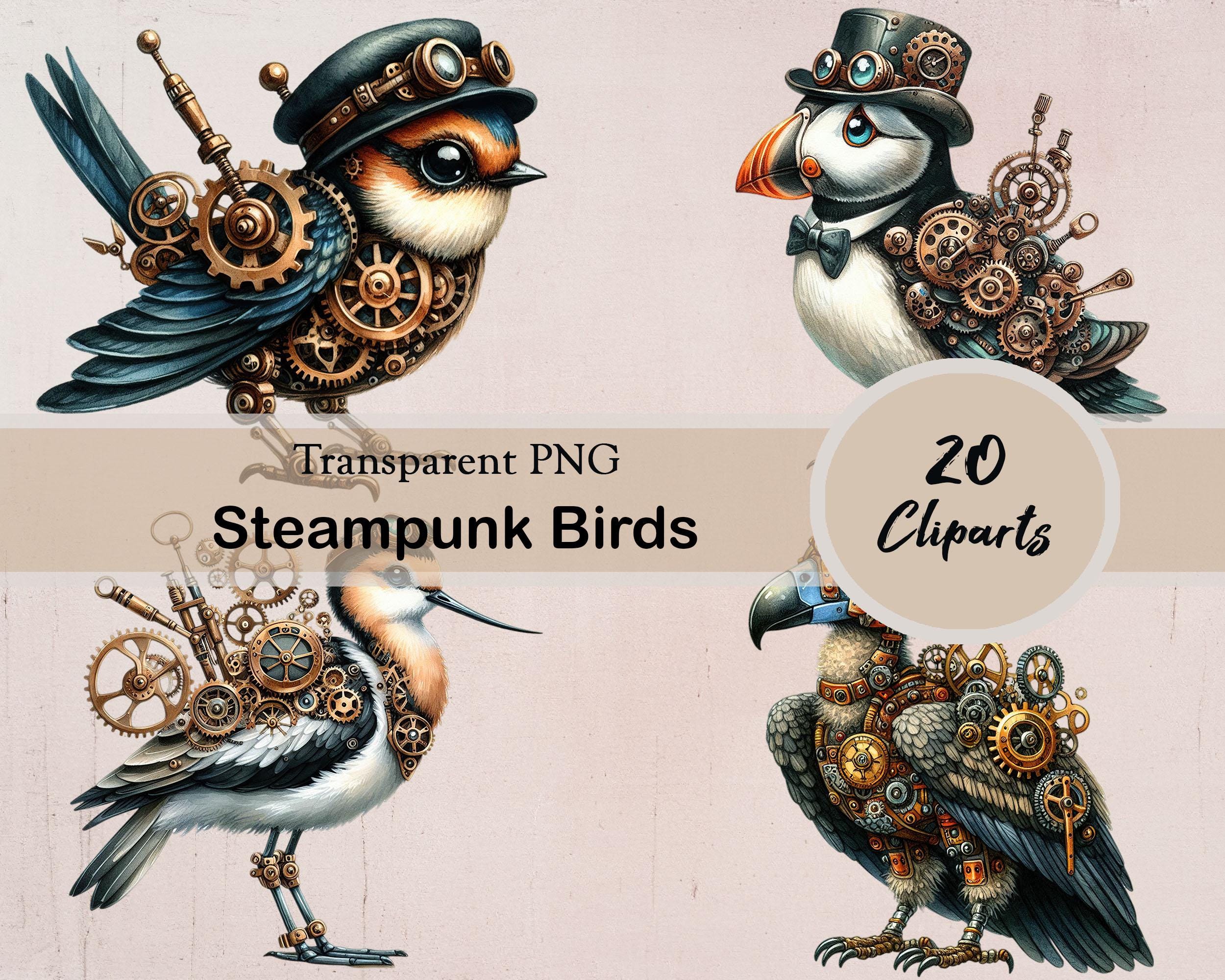 Steampunk Birds, 20 PNG Cliparts, Steam Punk, Bird, Printable, Digital ...