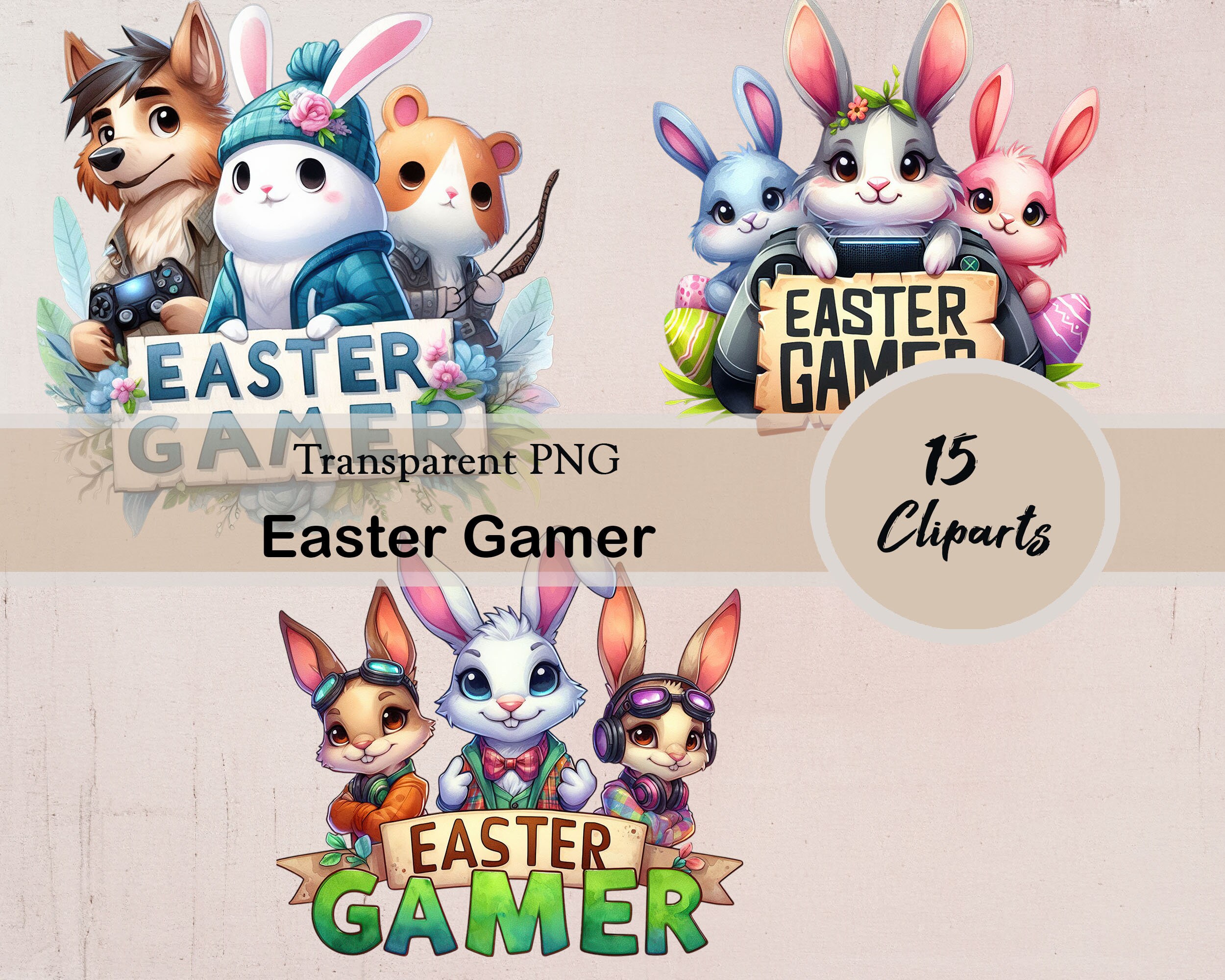 Easter Gamer, 15 PNG Cliparts, Transparent, Easter Animals, Easter Kids, Digital, Download ...