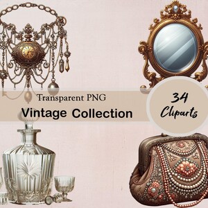 Vintage Collection Clipart, 34 PNG Cliparts With Transparent Background ...