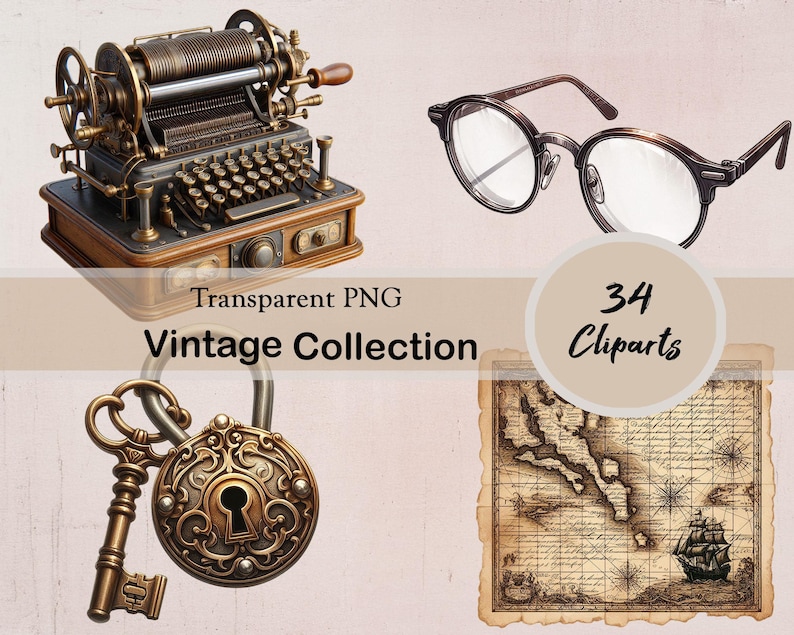 Vintage Collection Clipart, 34 PNG Cliparts With Transparent Background ...