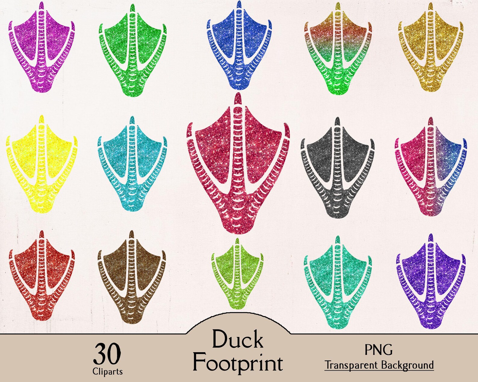 Duck Footprint, 30 PNG Cliparts, Glitter Footprints, Duck, Animal ...