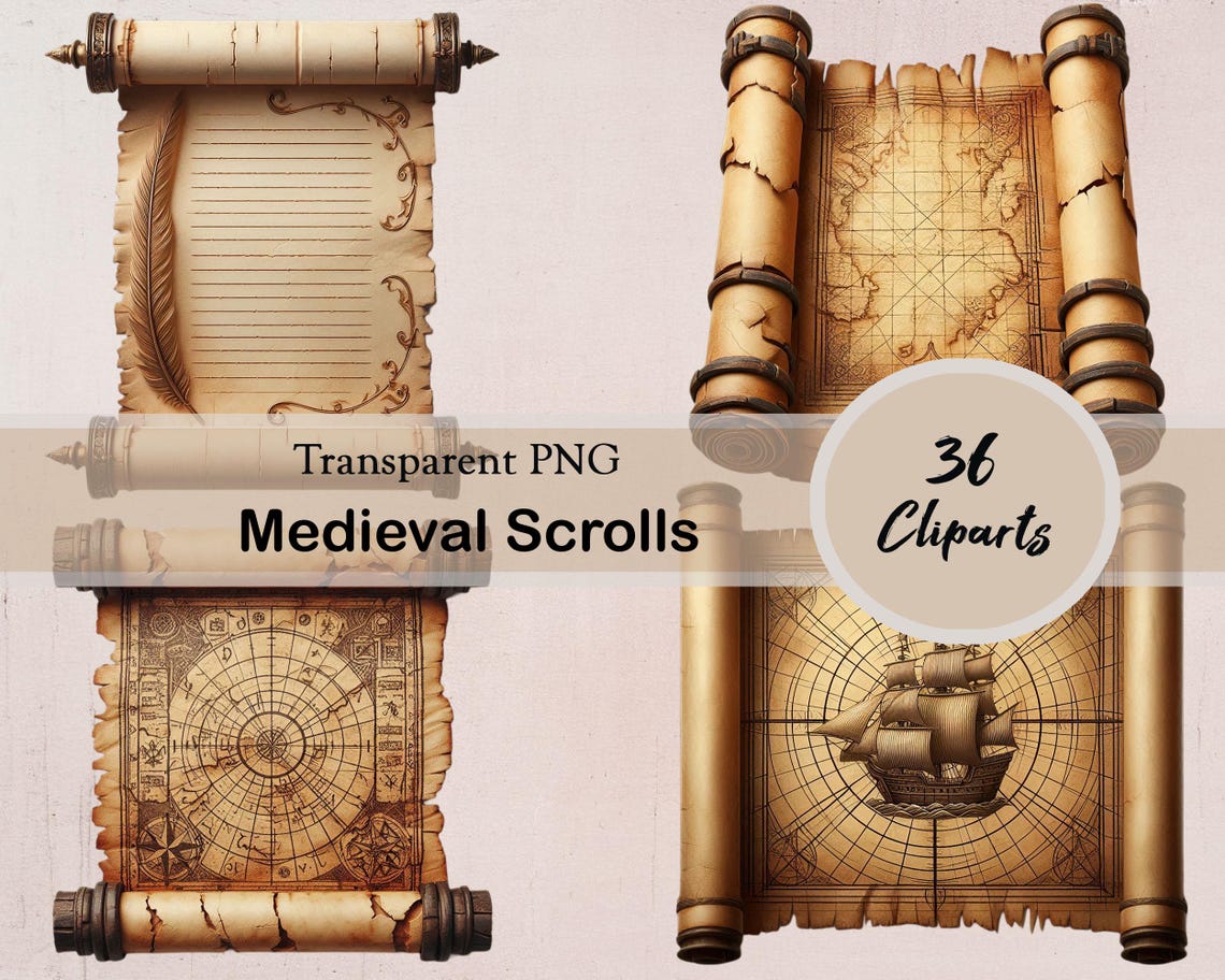 Medieval Scrolls, 36 PNG Cliparts, Vintage Scrolls, Scrolls Clipart ...
