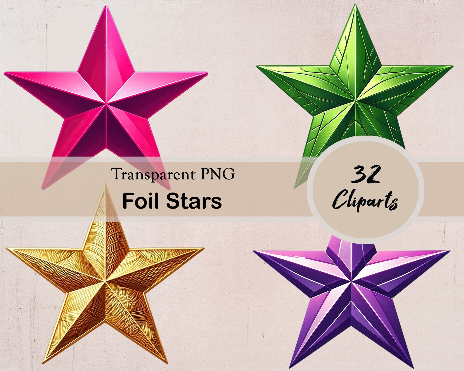 Foil Stars, 32 PNG Cliparts, Foil, Colored, Stars, Cliparts, Digital ...