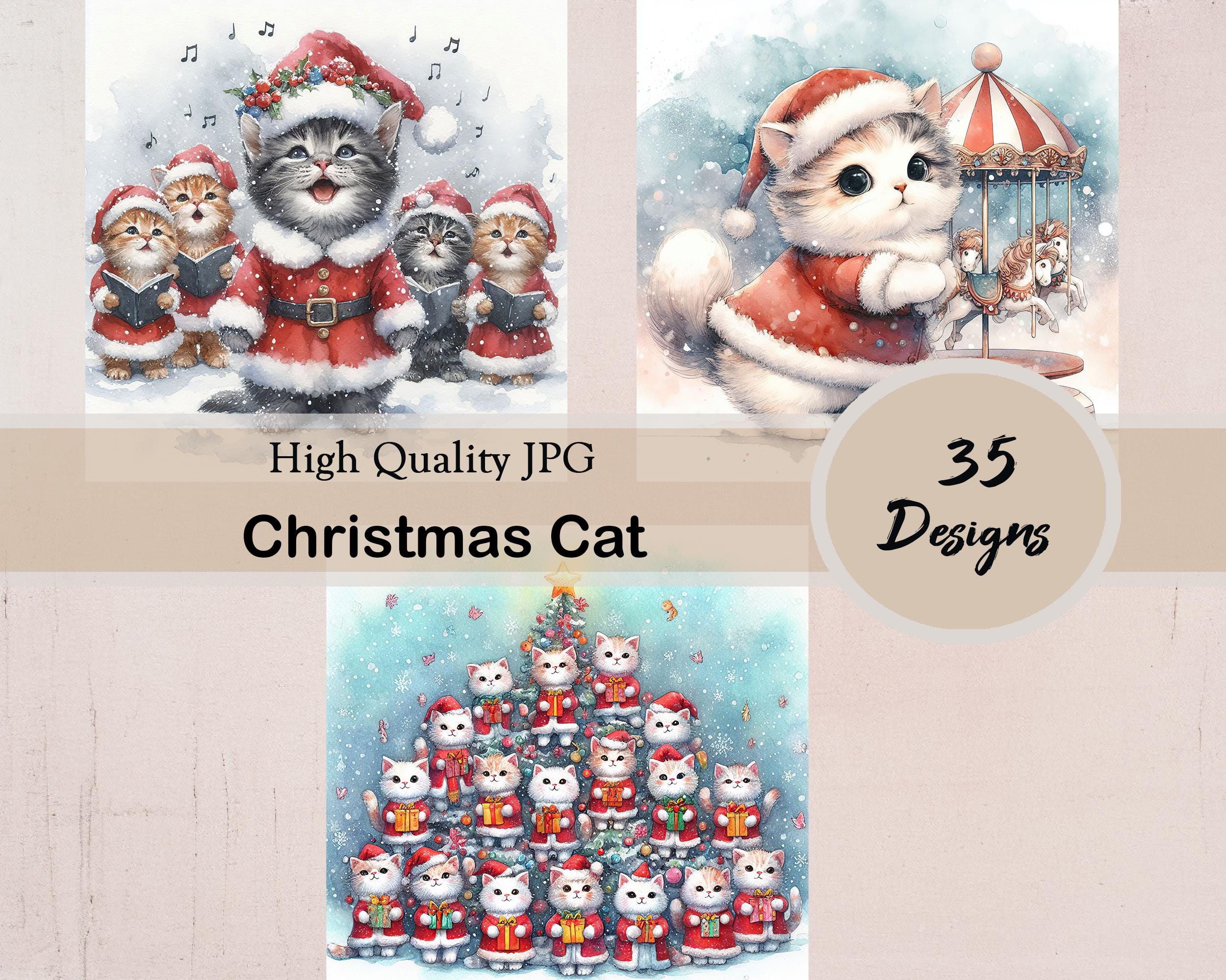 Christmas Cat, 35 JPG Images, Clipart, Cute Kitten, Christmas, Digital ...