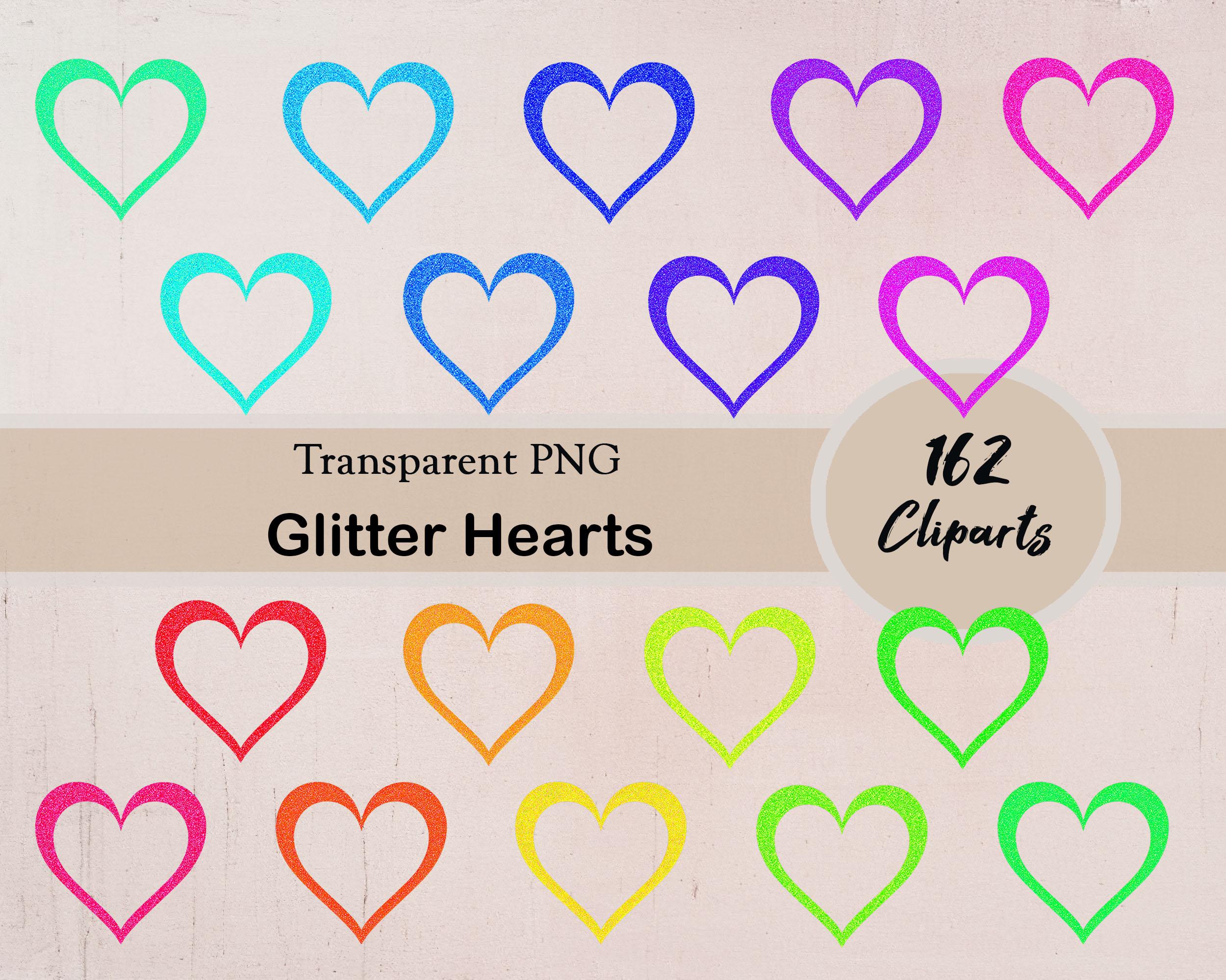 Glitter Heart Clipart Bundle, Glittery Romantic Heart, 162 PNG Cliparts ...