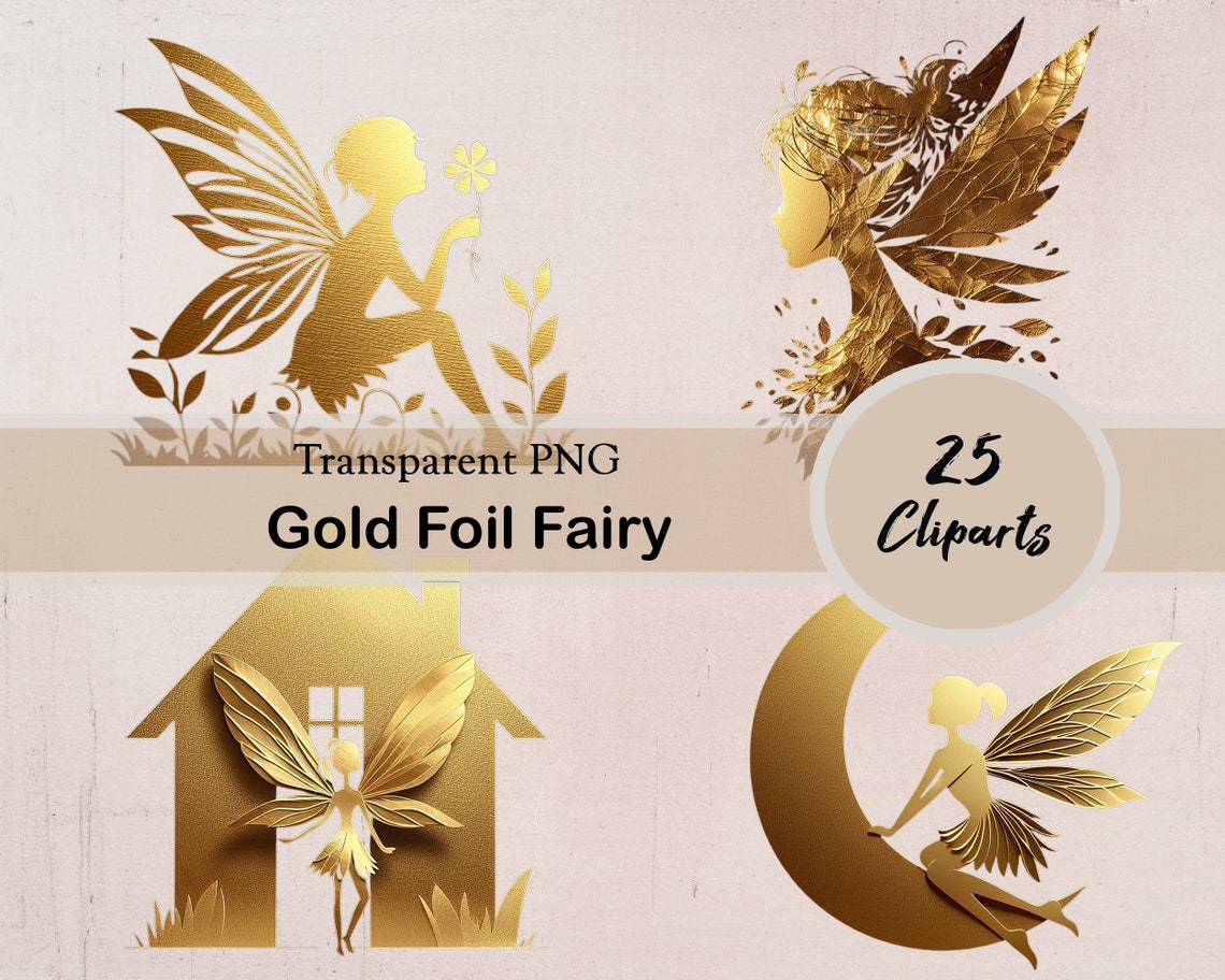 Gold Foil Fairy, 25 PNG Cliparts, Fairy Clipart, Gold Foil Clipart ...