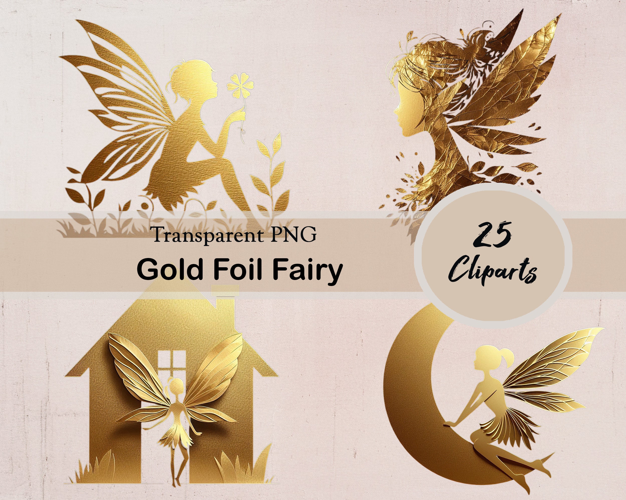 Gold Foil Fairy, 25 PNG Cliparts, Fairy Clipart, Gold Foil Clipart ...
