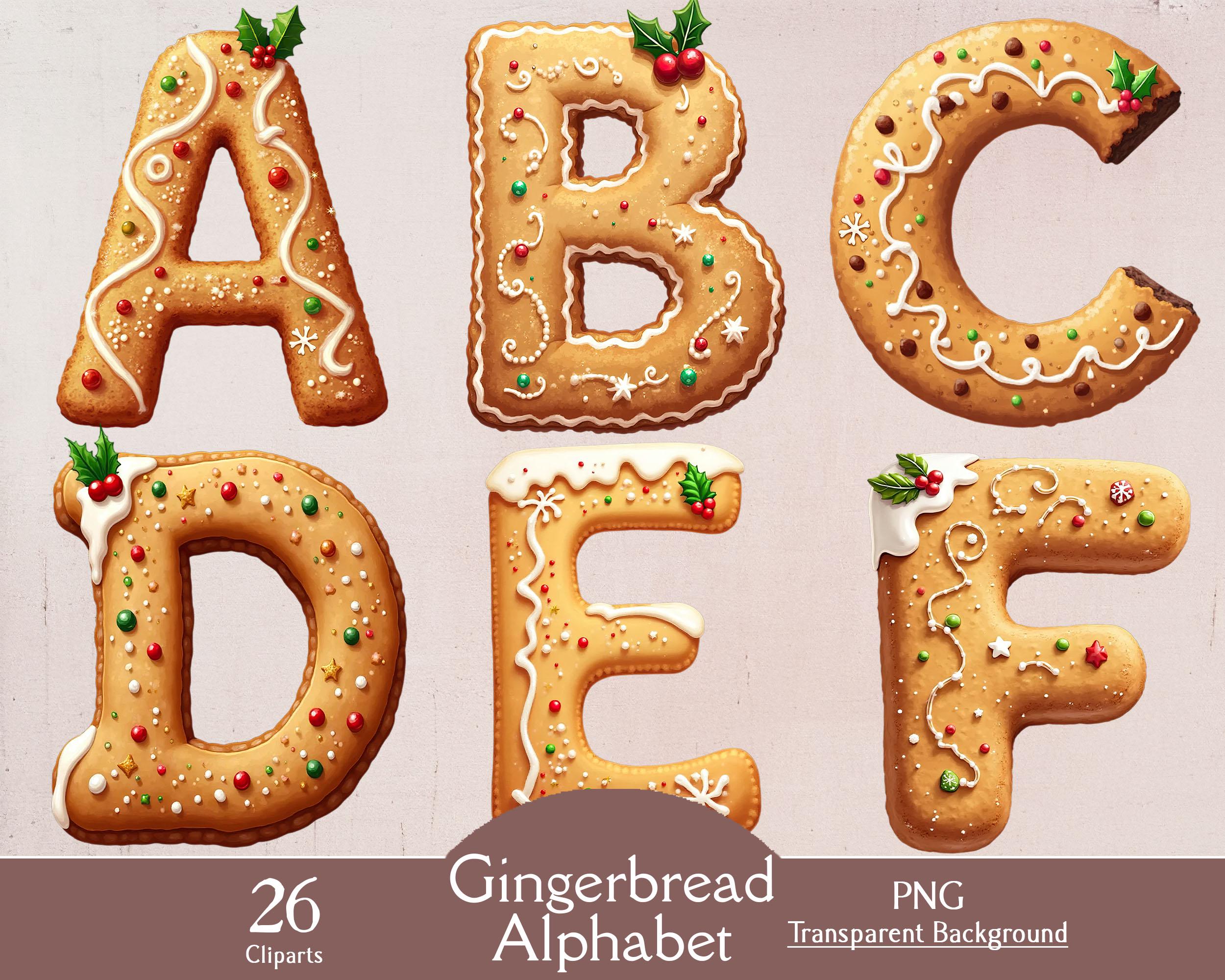 Gingerbread Alphabet Clipart, Christmas Alphabet, 26 PNG Cliparts ...