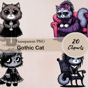 Gothic Cat, 20 PNG Cliparts, Whimsical Cat, Fantasy, Magic, Digital ...