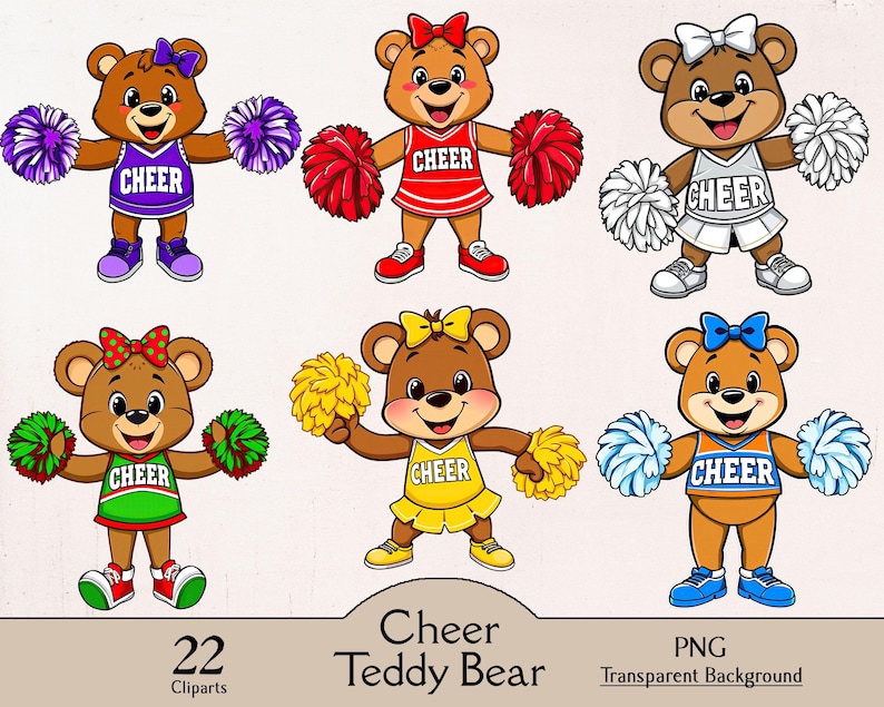 Cheerleader Teddy Bear, 22 PNG Cliparts, Cartoon Teddy Ear, Cheer ...