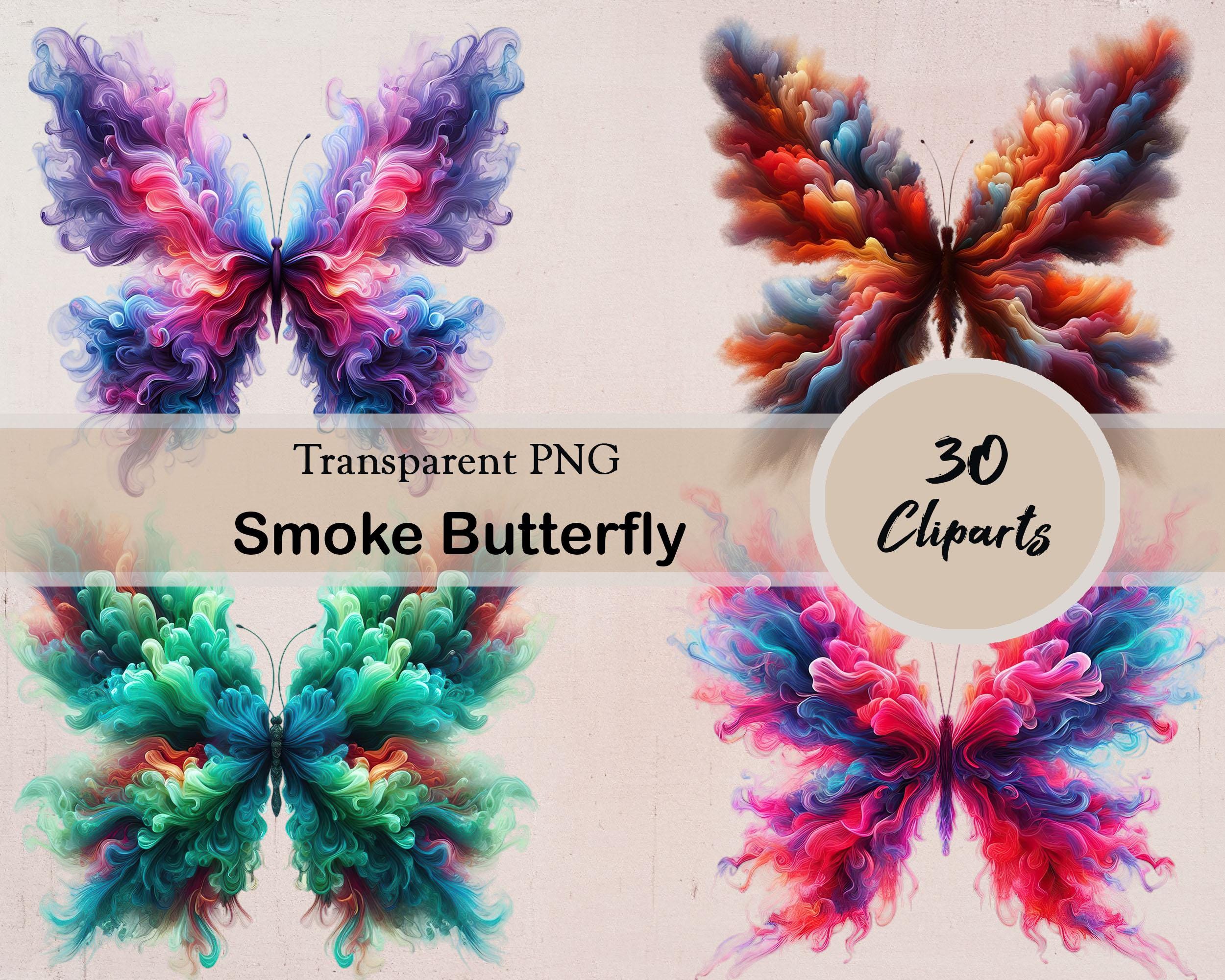 Smoke Butterfly Clipart, 30 PNG Cliparts, Ethereal Smoke Butterfly ...