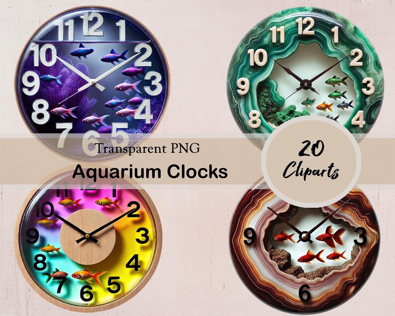 Aquarium Clocks, 20 PNG Cliparts, Wall Clock, Pocket Watch, Aquarium ...