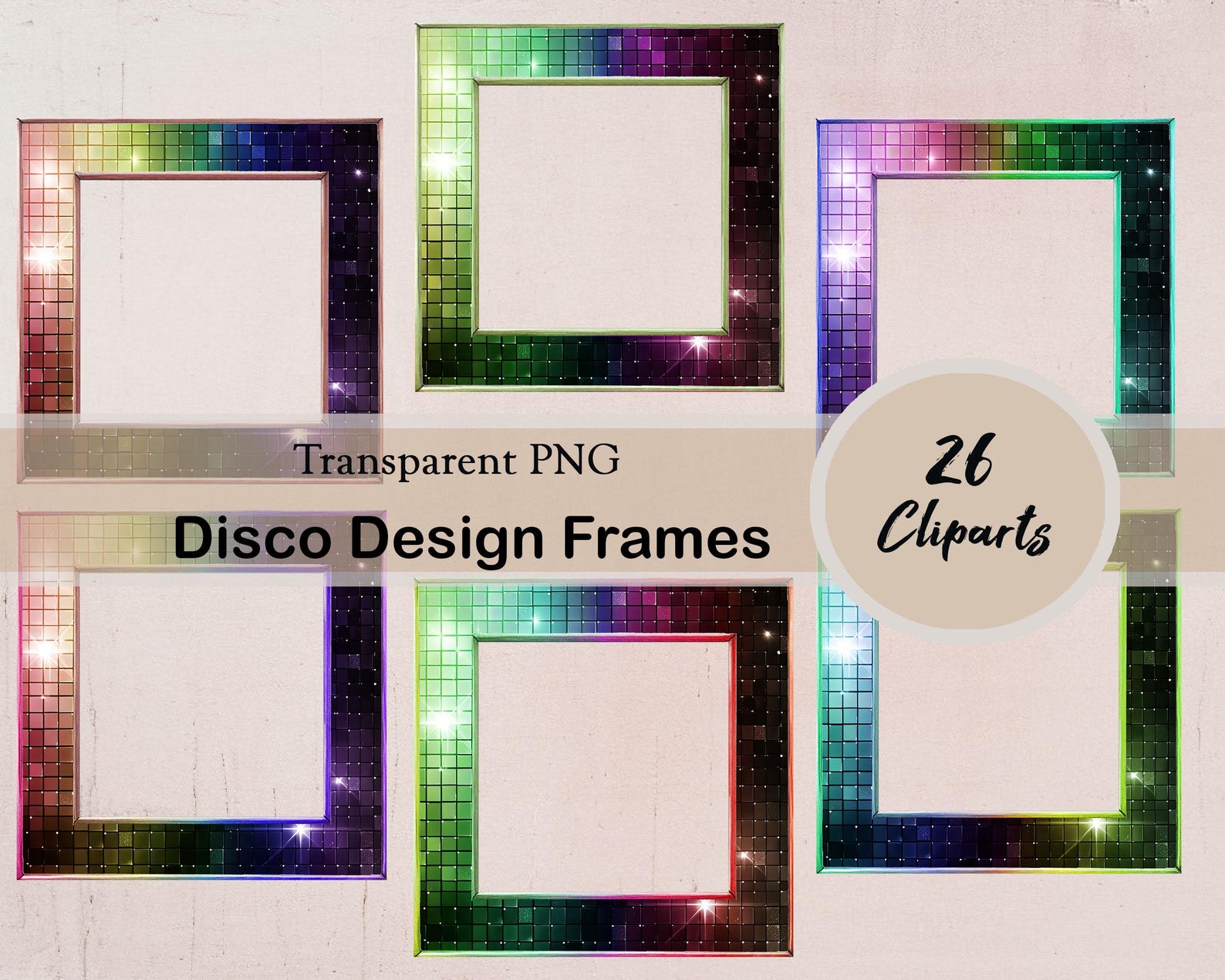 Disco Frames, 26 PNG Cliparts, Overlay, Disco Ball, Disco Mirror ...