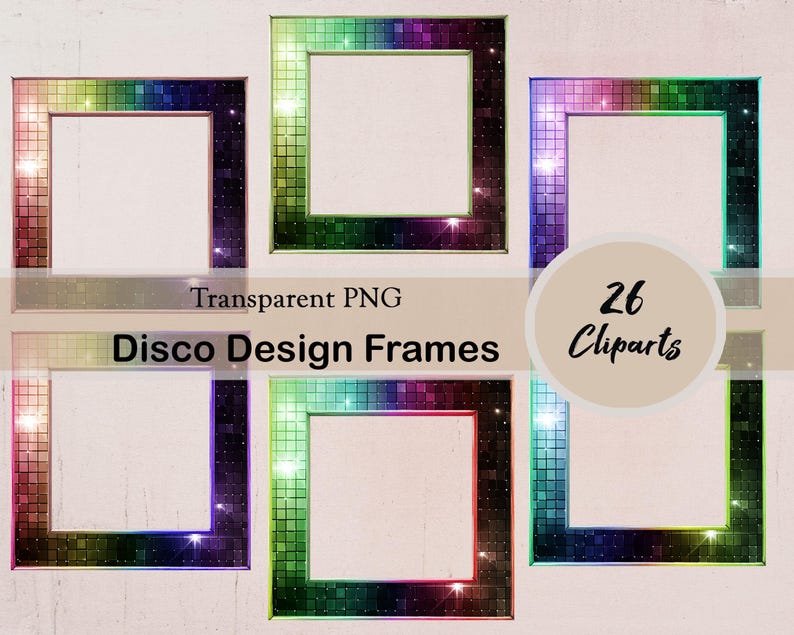 Disco Frames, 26 PNG Cliparts, Overlay, Disco Ball, Disco Mirror ...
