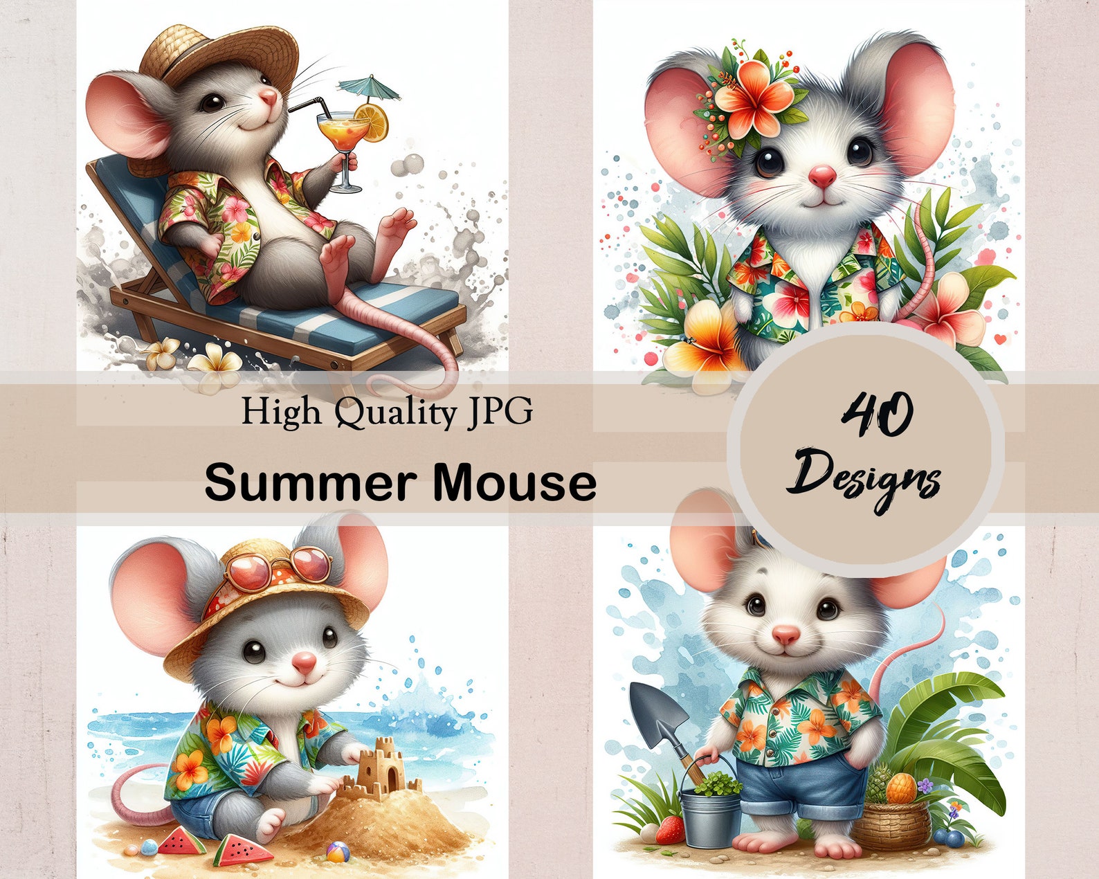Summer Mouse, 40 JPG Images, Tropical Mouse, Hawaiian Mouse, Digital ...