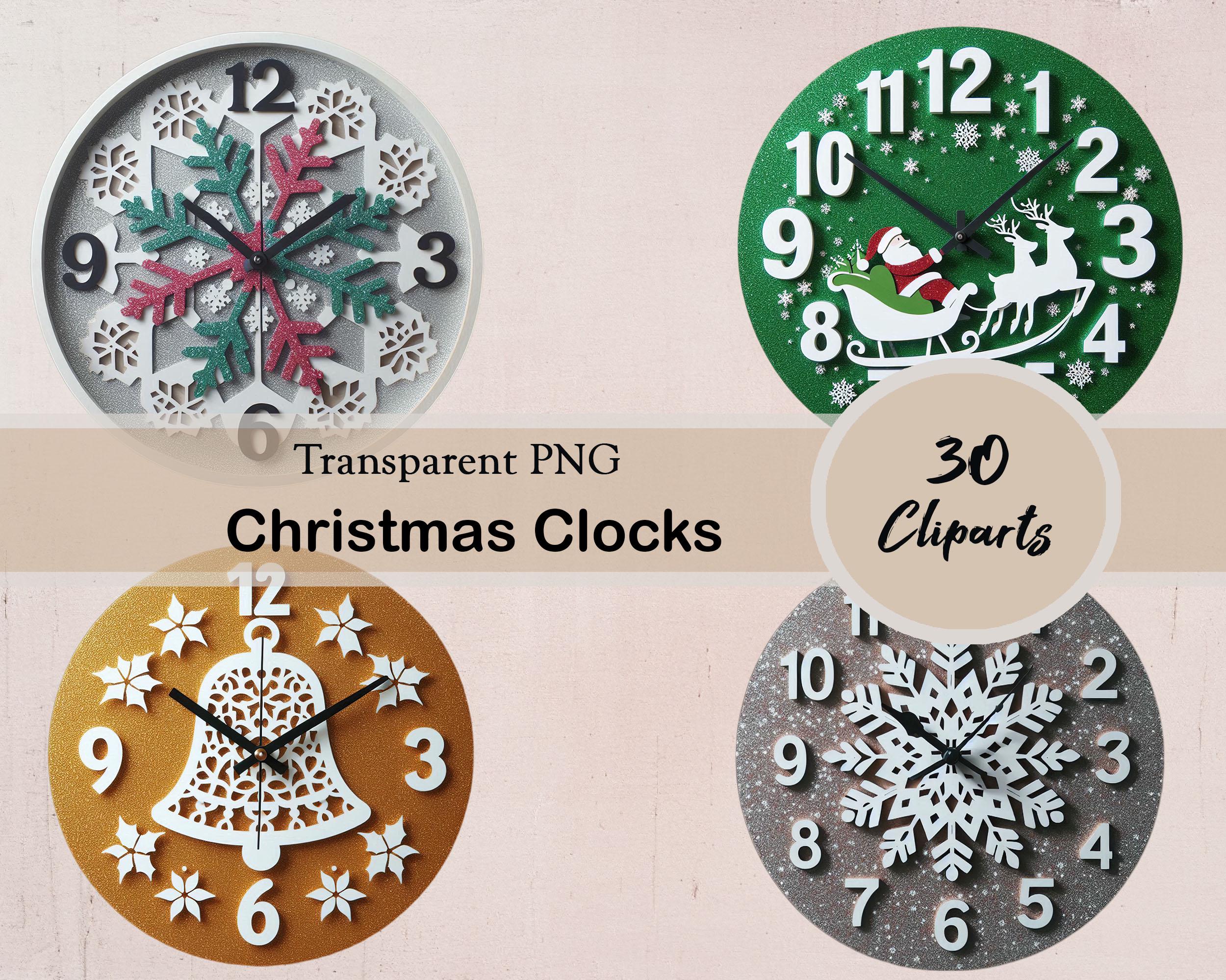 Christmas Clocks, 30 PNG Cliparts, Wall Clocks, Table Clocks, Digital ...