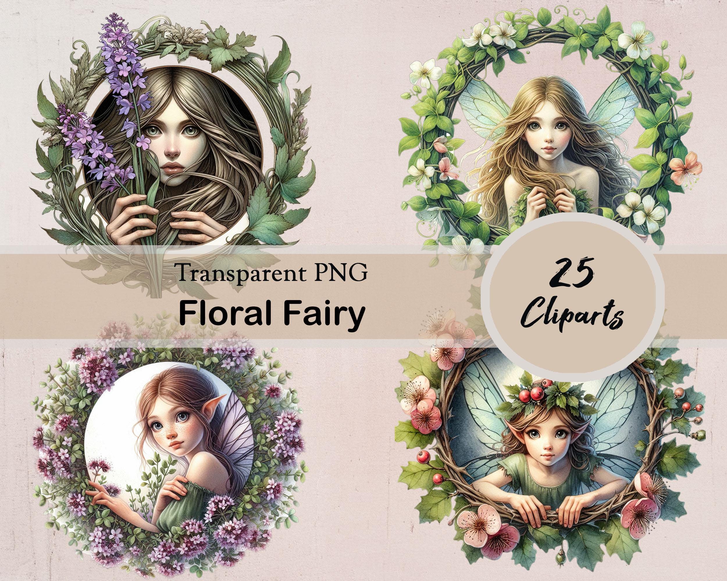 Floral Fairy, 25 PNG Cliparts, Fairy Flowers, Floral Decor, Fantasy ...
