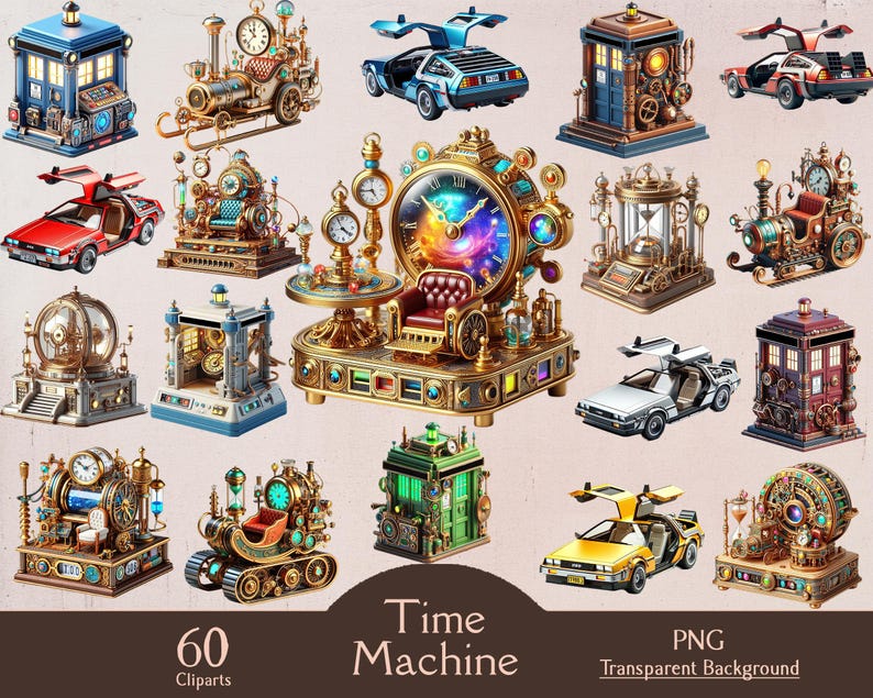 Time Machine, 60 PNG Cliparts, Time Travel, Fantasy, Past, Future, Time ...