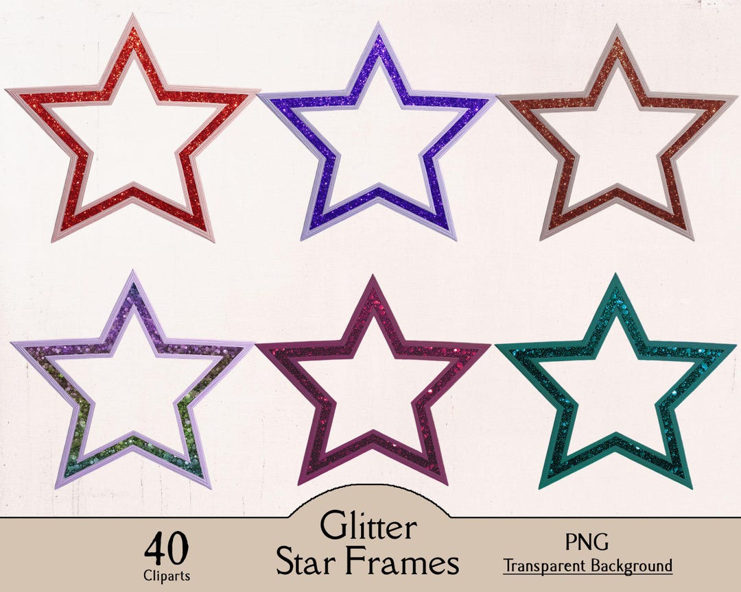Glitter Star Frames. 40 PNG Cliparts, Overlay, Glitter Stars, Glitter ...