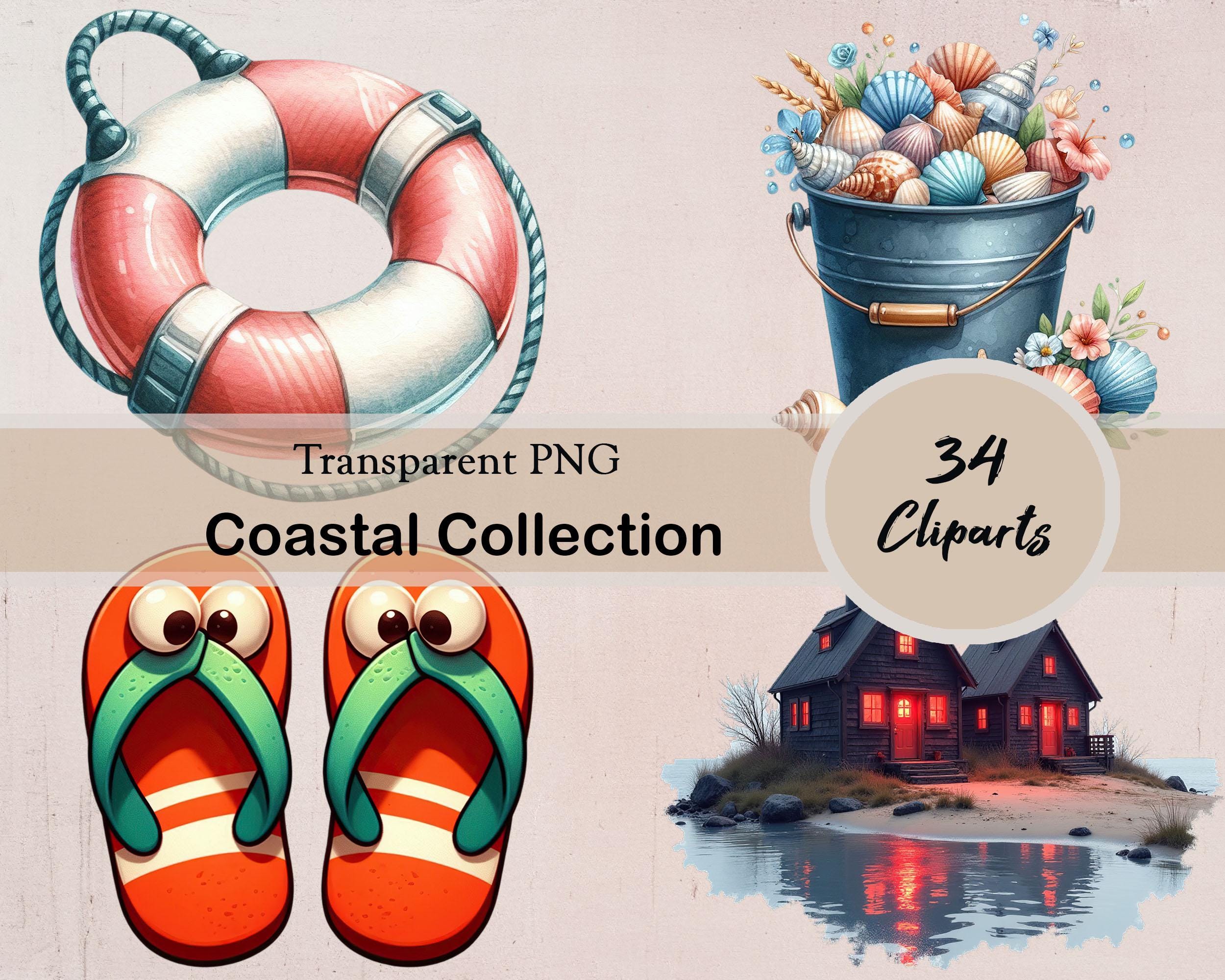 Watercolor Coastal Clipart Collection, 34 PNG Cliparts, Summer Clipart ...