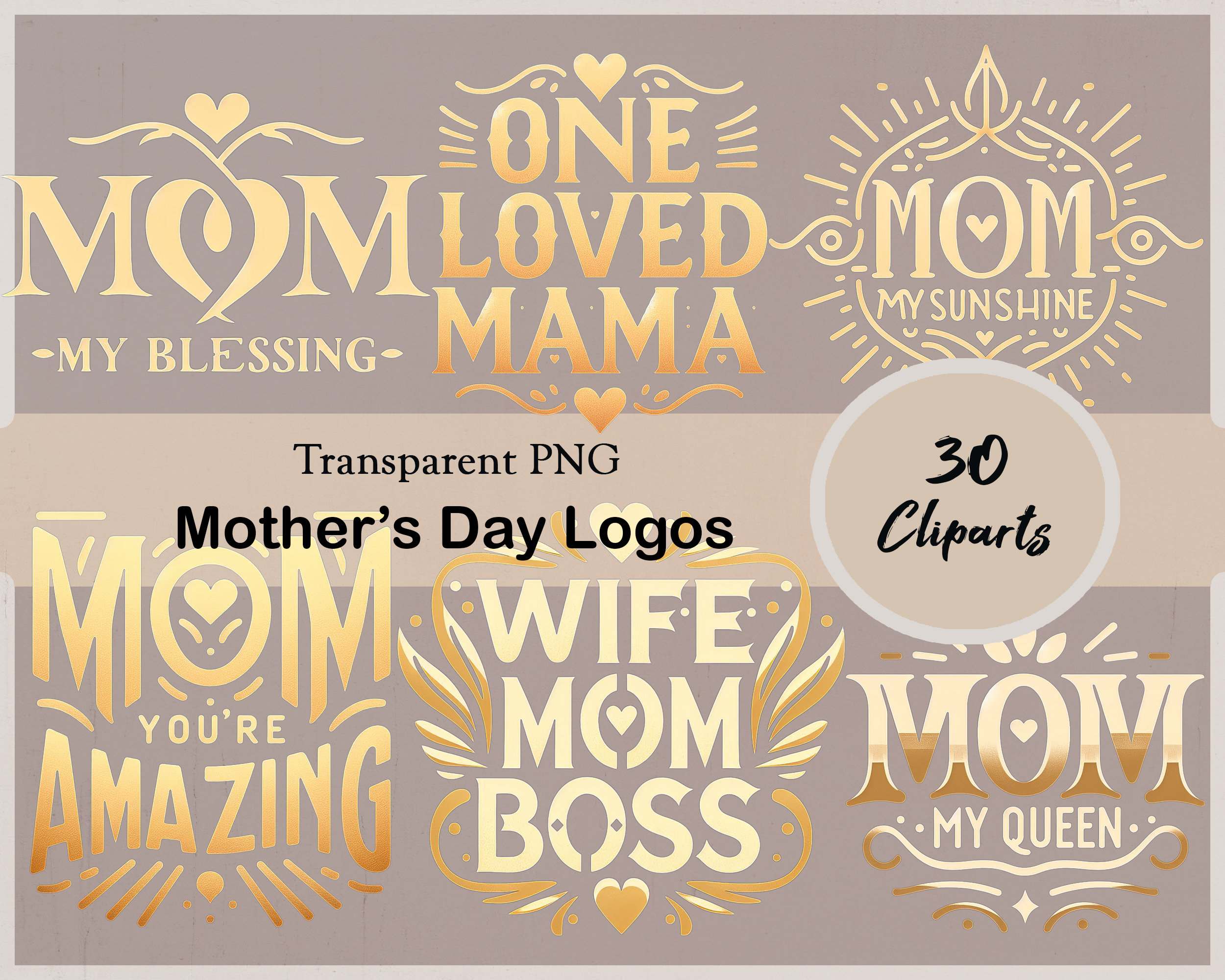 Mother's Day Logos, Mother's Day, 30 PNG Cliparts, Sublimation Design ...