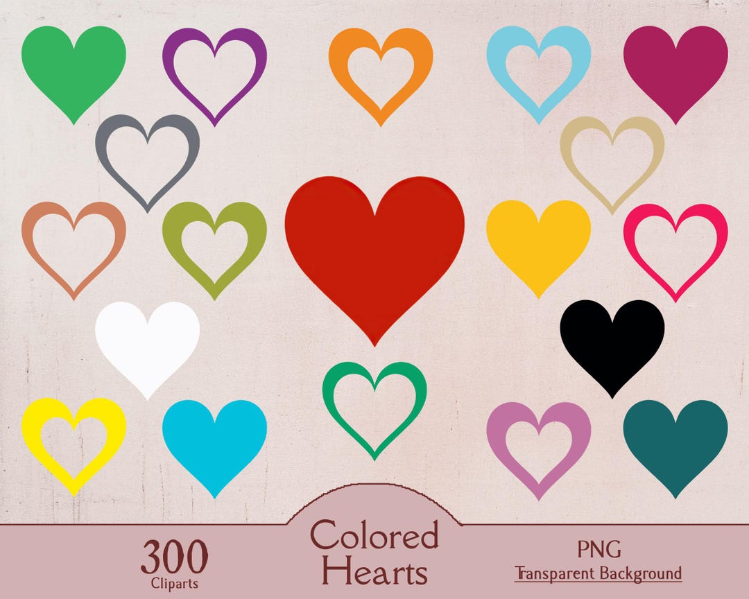 Colored Hearts, 300 PNG Cliparts, Heart Clipart, Romantic Hearts ...