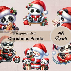 Christmas Panda, 40 PNG Cliparts, Cute Animals, Christmas Animals ...