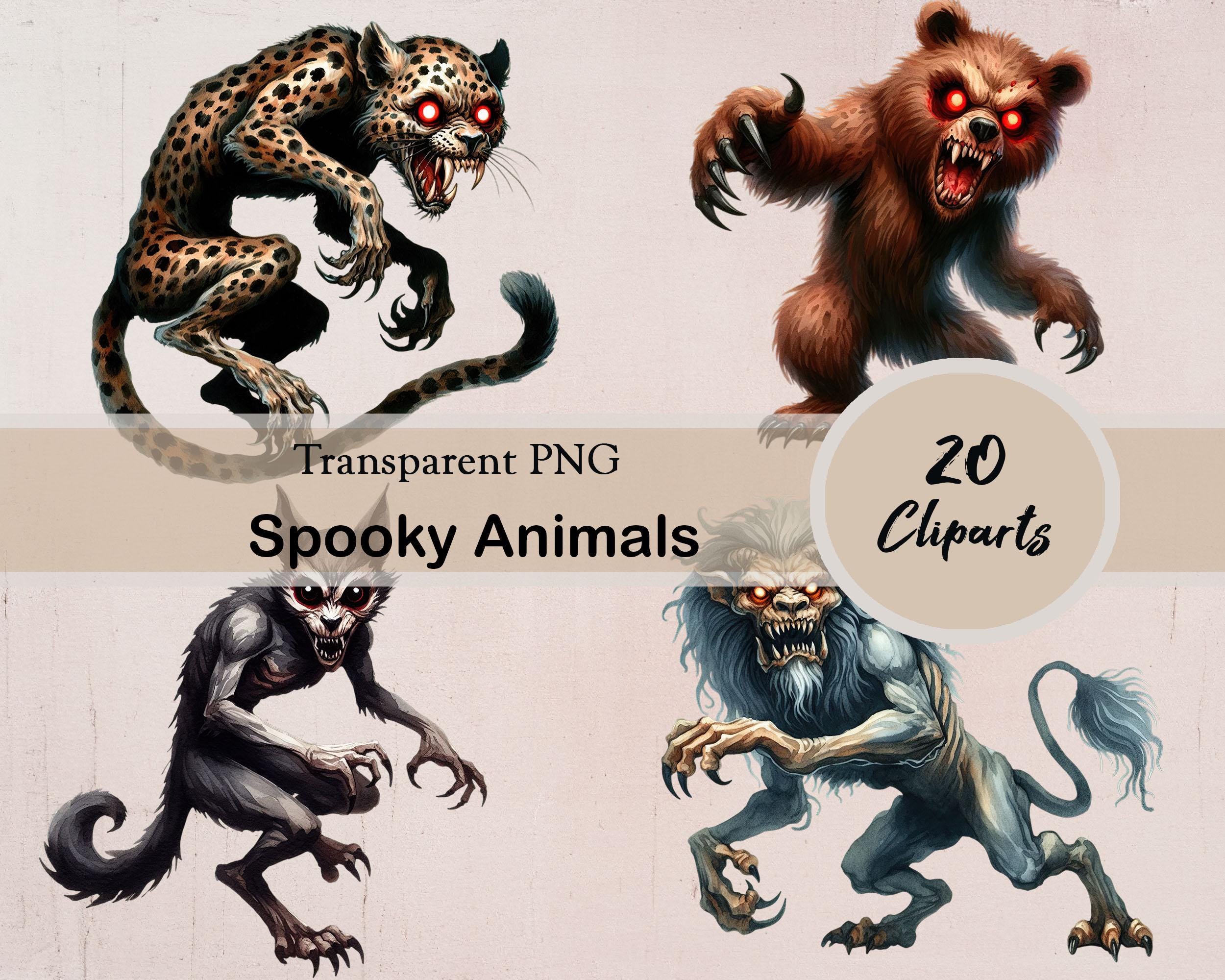 Spooky Animals Clipart Bundle, Creepy Animals, 20 PNG Cliparts ...