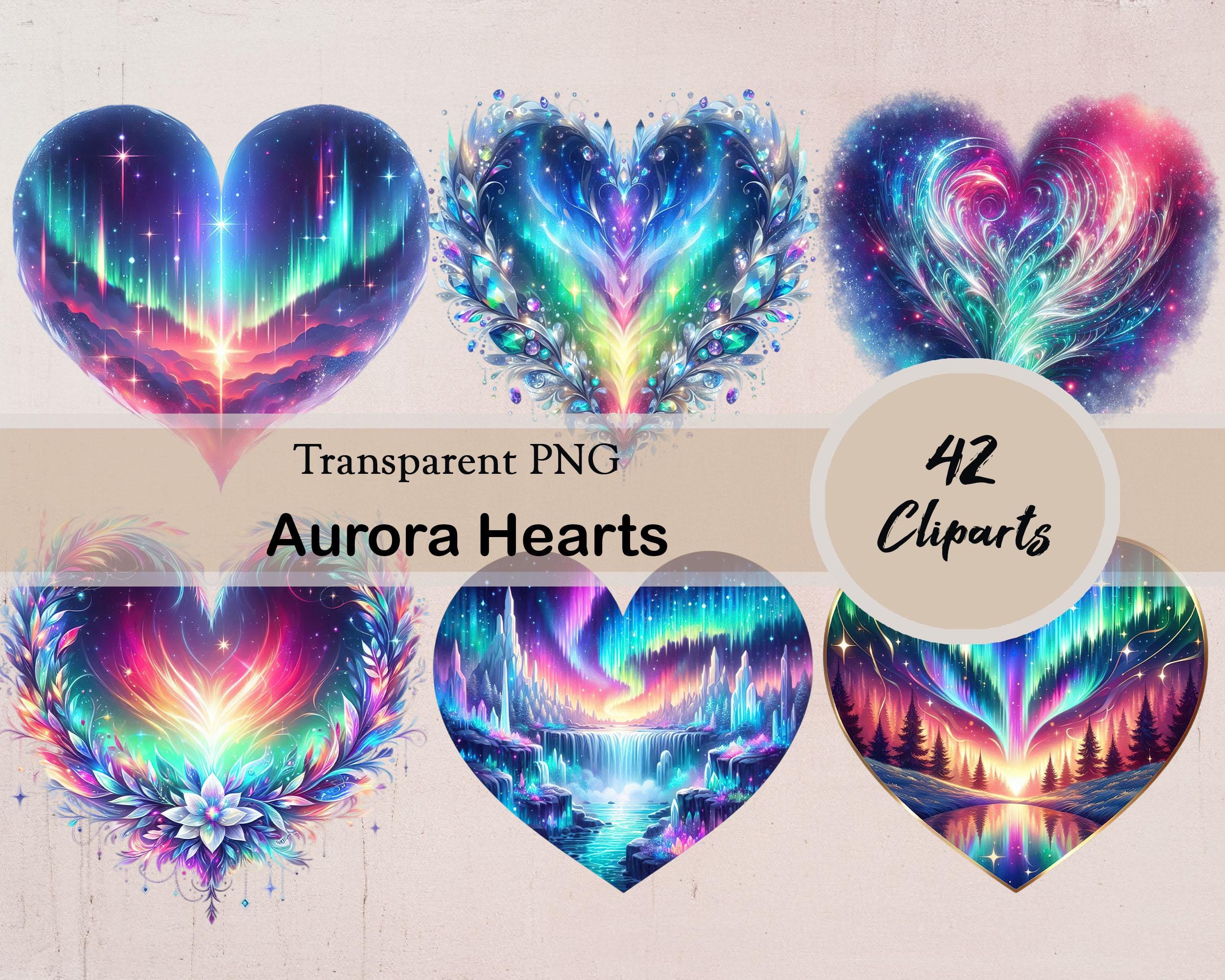 Aurora Hearts Clipart, Vibrant Aurora Borealis Hearts, 42 PNG Clipart ...