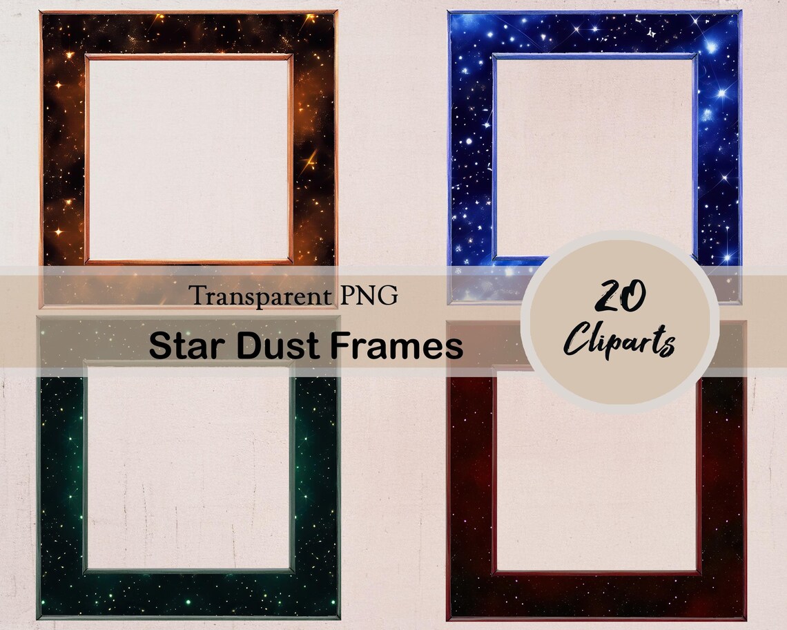 Star Dust Frames, 20 PNG Cliparts, Star Frames, Universe Frames, Space ...