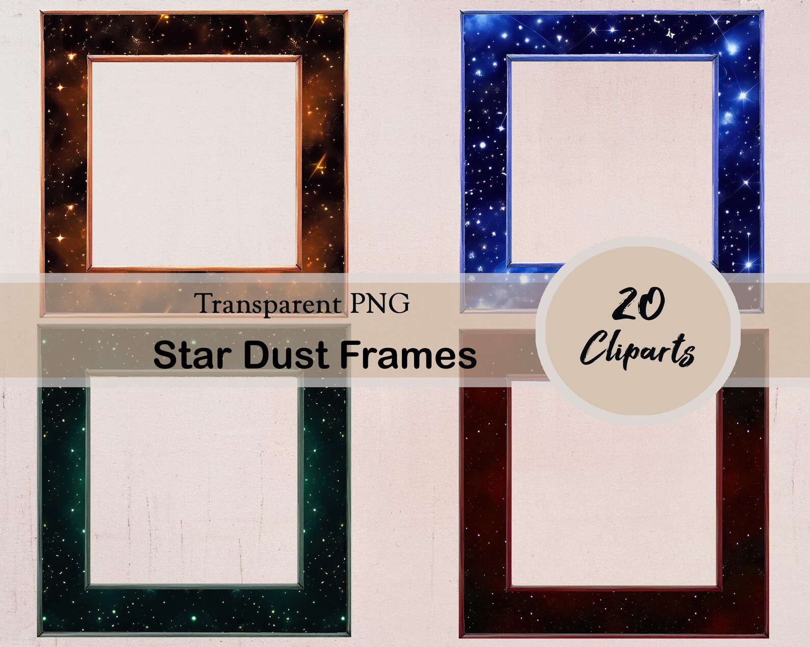 Star Dust Frames, 20 PNG Cliparts, Star Frames, Universe Frames, Space ...