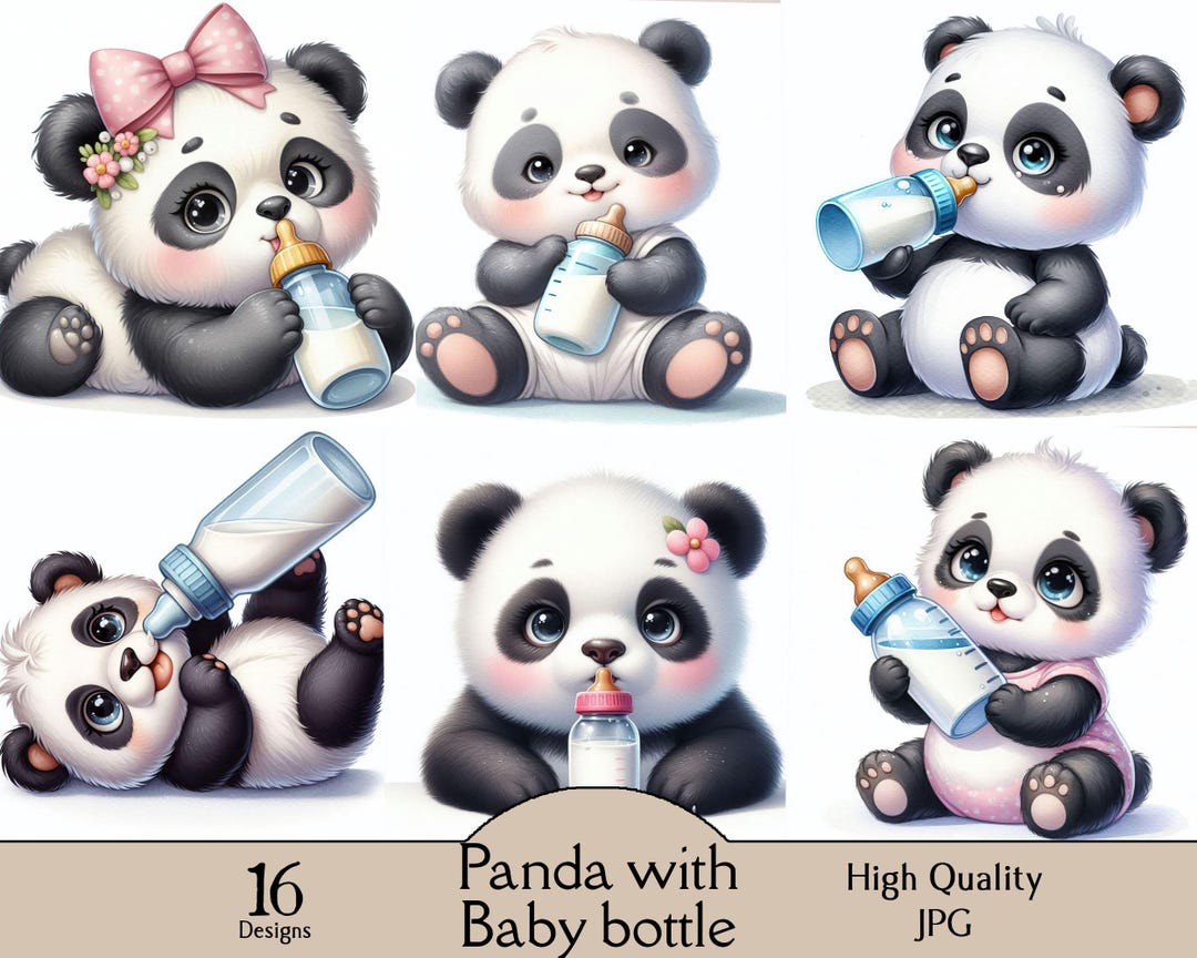 Panda With Baby Bottle, 16 JPG Images, Panda With Milk Bottle, Nursery ...