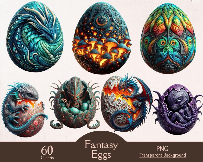 Fantasy Egg, Dragon Egg, Magic Egg, 60 PNG Cliparts, Alien Egg, Fantasy ...
