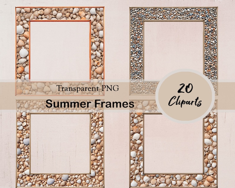 Summer Frames, 20 PNG Cliparts, Overlay, Summer, Sand, Beach, Seashell ...