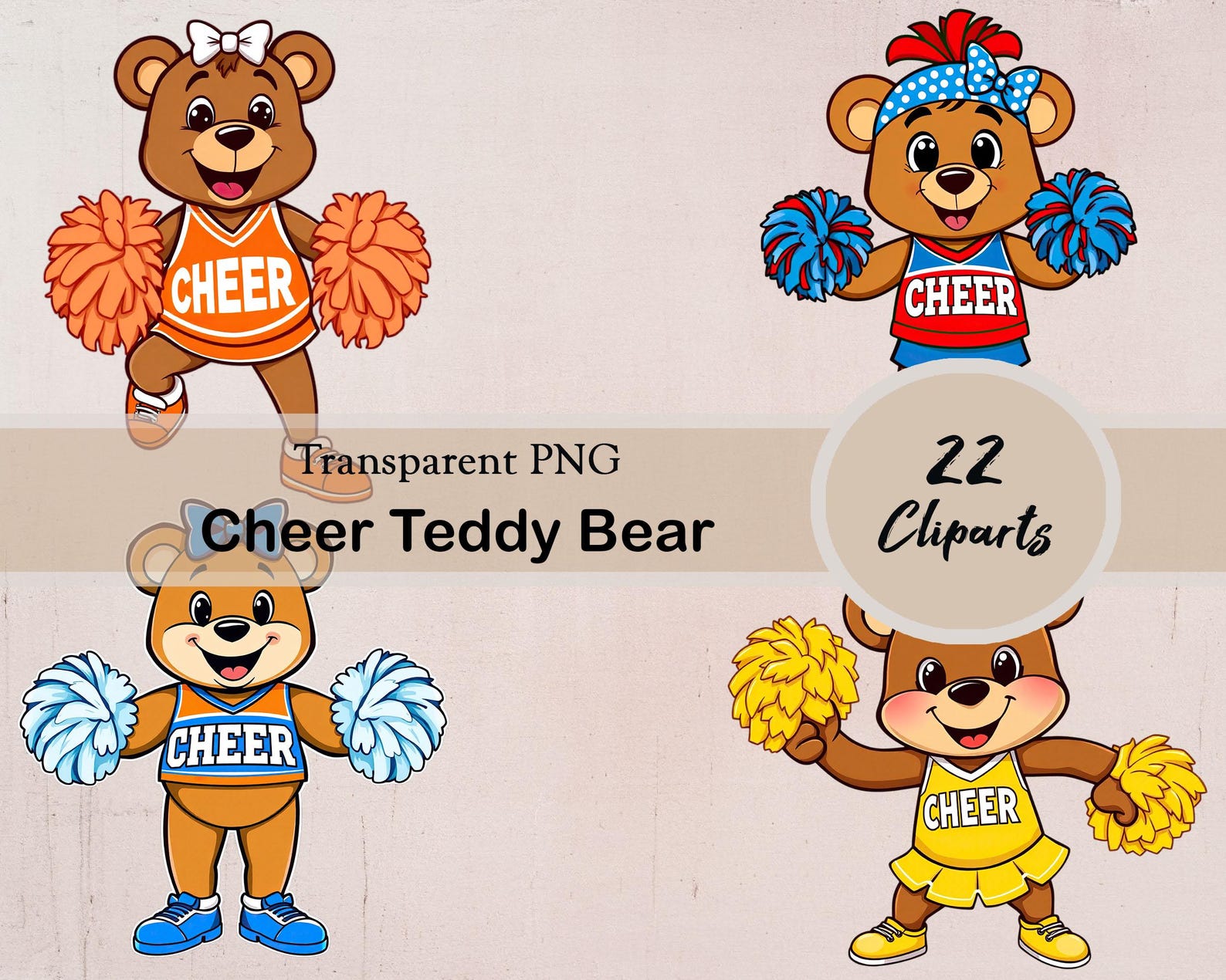 Cheerleader Teddy Bear, 22 PNG Cliparts, Cartoon Teddy Ear, Cheer ...