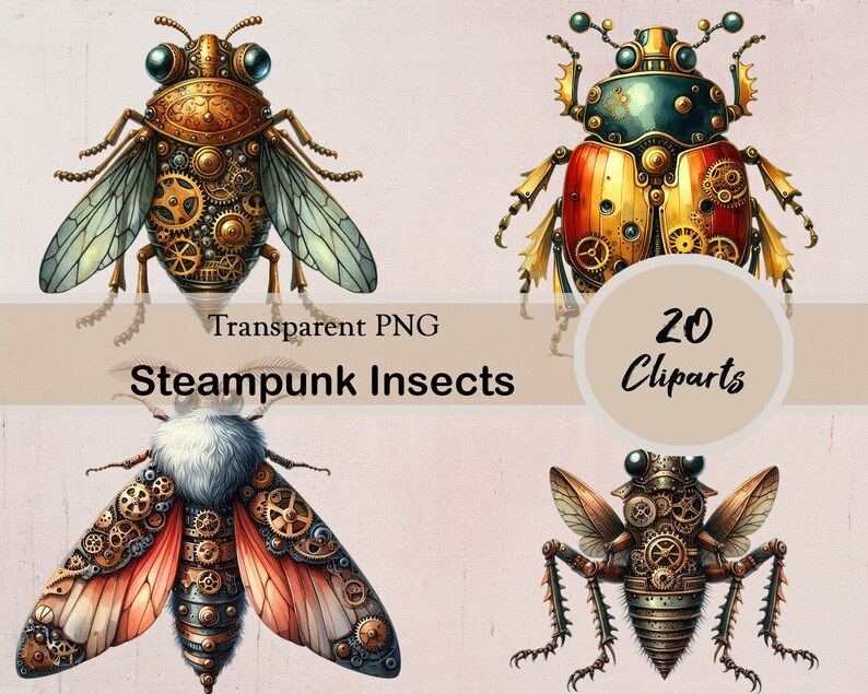 Steampunk Insects, 20 PNG Cliparts, Steampunk, Insect, Printable ...