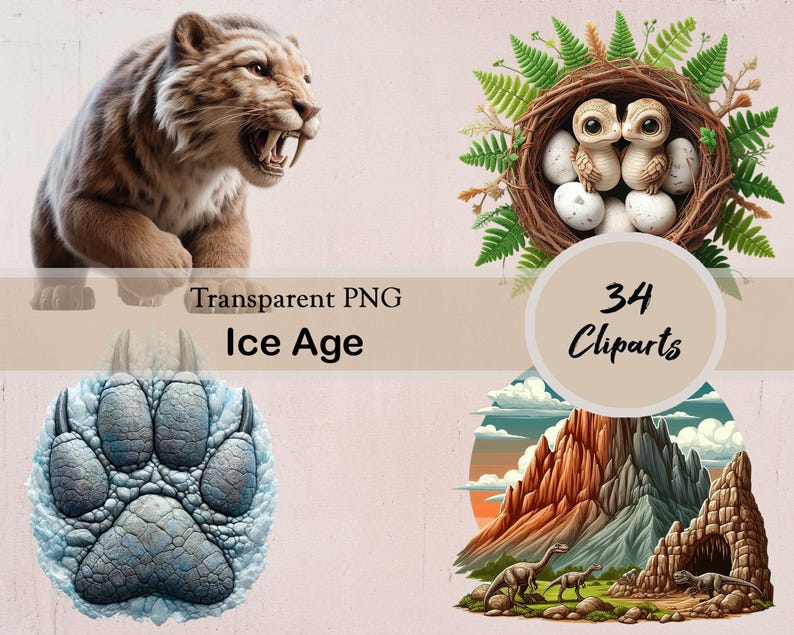 Ice Age Clipart, 34 PNG Cliparts, Digital, Dinosaurs, Caveman, Iceberg ...