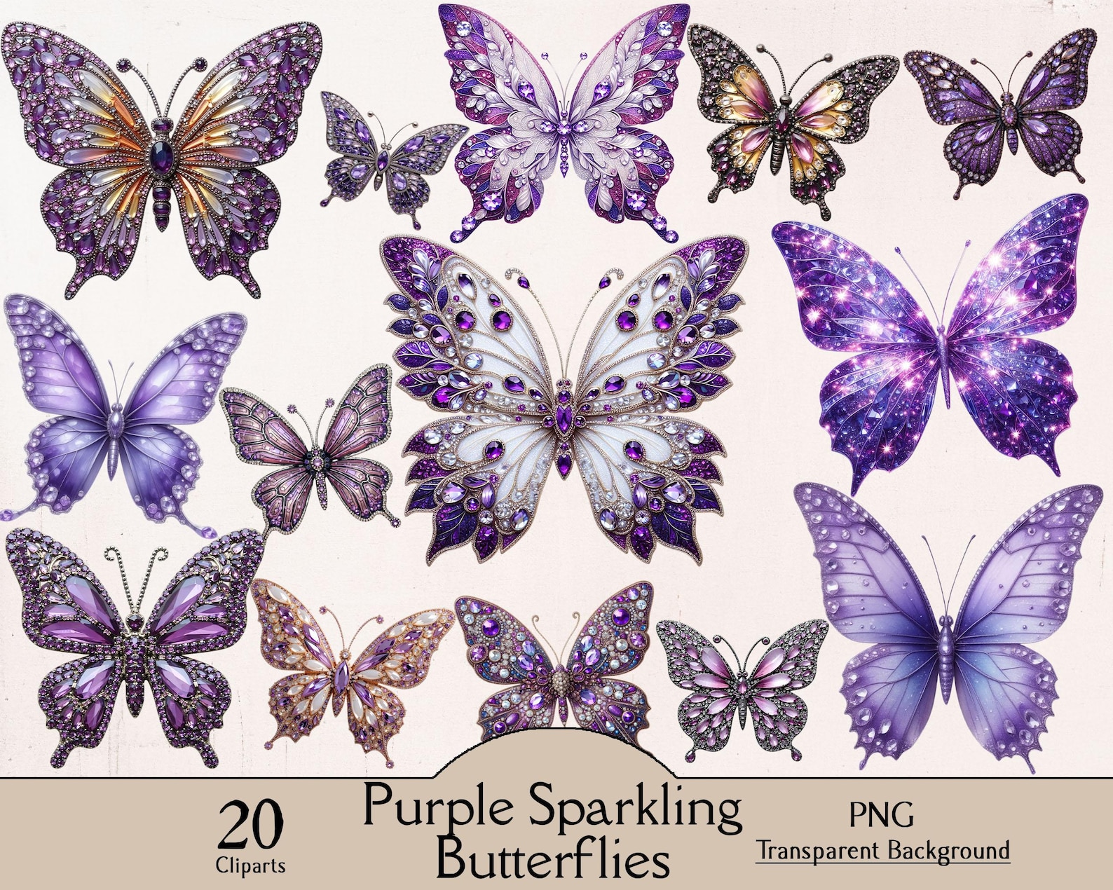 Purple Sparkling Butterfly, Glitter Butterfly, 20 PNG Cliparts ...
